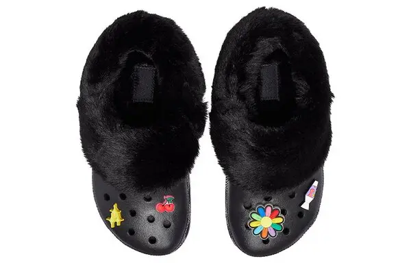 CROCS Classic Clog With Faux Fur Trim - Black
