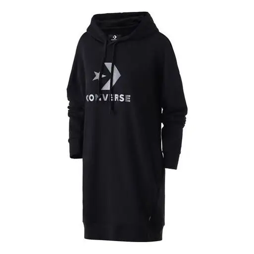CONVERSE Star Chevron French Terry Hoodie Dress - Black