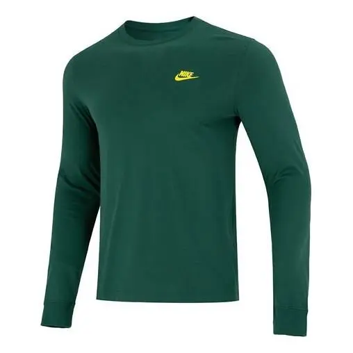 Nike Minimalistic Alphabet Logo Athleisure Casual Sports Round Neck Long Sleeves Green T-shirt - Default Colorway