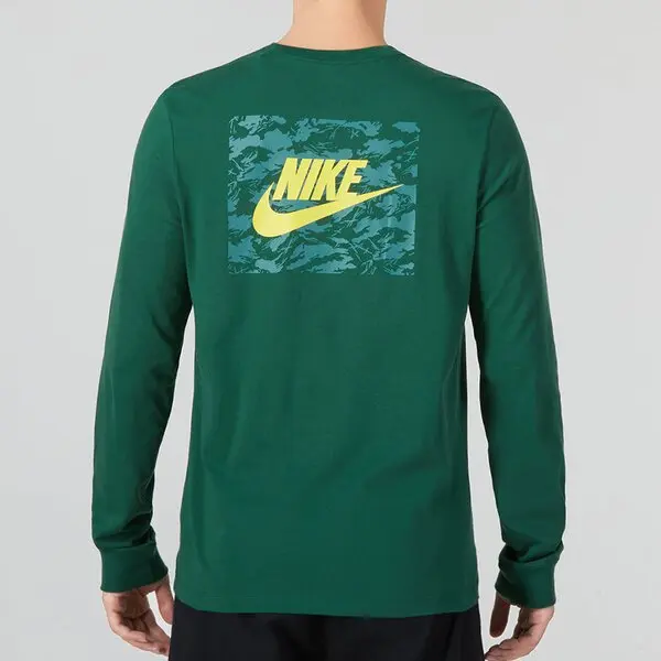 Nike Minimalistic Alphabet Logo Athleisure Casual Sports Round Neck Long Sleeves Green T-shirt - Default Colorway