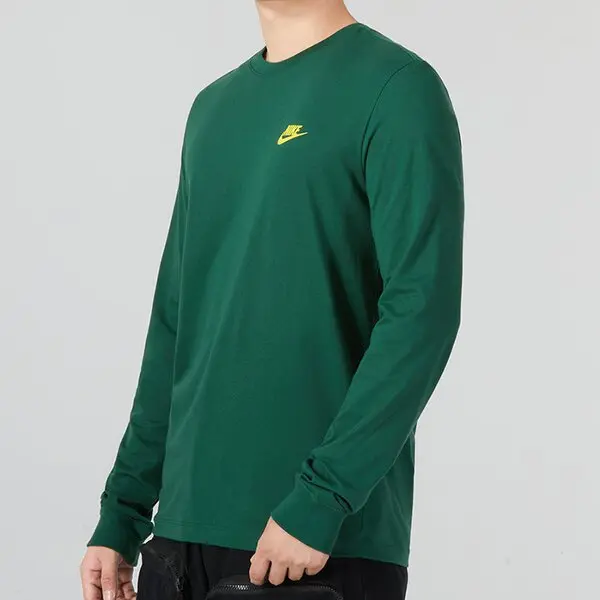 Nike Minimalistic Alphabet Logo Athleisure Casual Sports Round Neck Long Sleeves Green T-shirt - Default Colorway