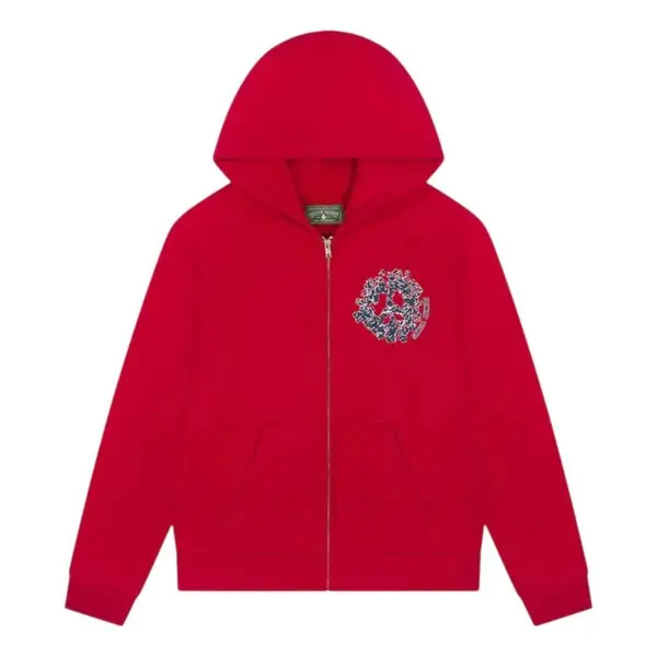 DENIM TEARS Embroidered Zip Hoodie - Red