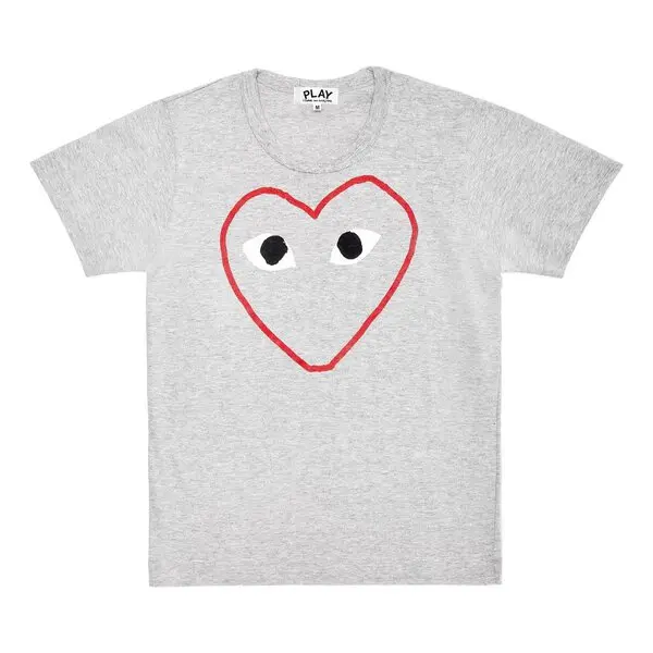 Play Comme Des Garcon T-shirt Red Printing Short Sleeve Gray
