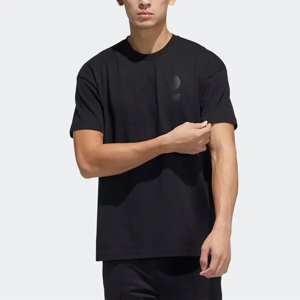 Adidas Logo Printing Solid Color Round Neck Short Sleeve Black T-shirt