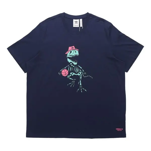 Adidas Originals 5 Dino Tee Casual Sports Cartoon Printing Round Neck Short Sleeve Blue - Navy
