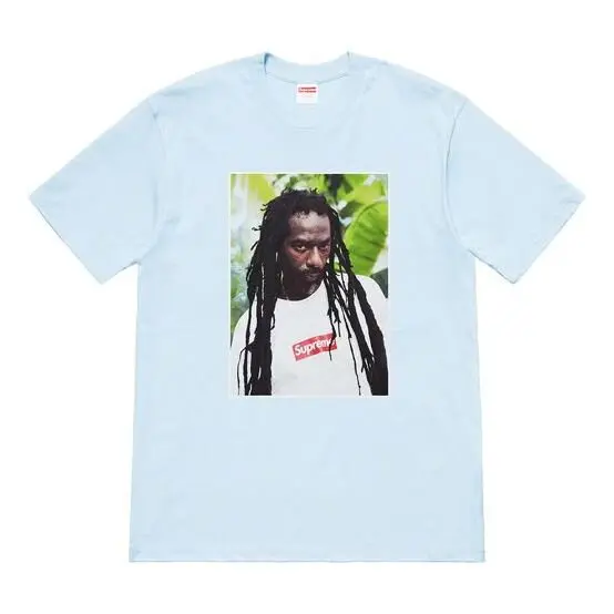 Supreme Ss19 Buju Banton Tee Reggae Character Printing Short Sleeve - Light Blue
