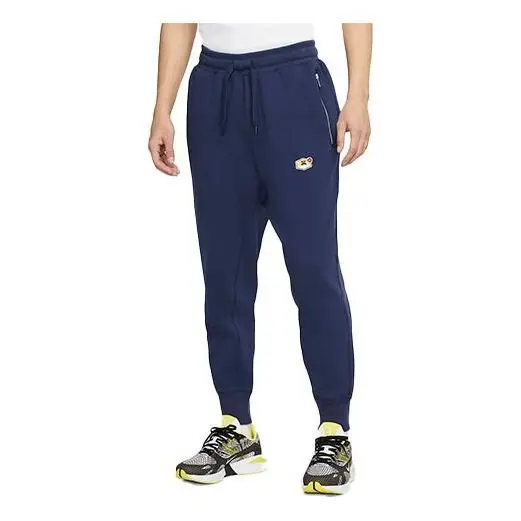 Nike Airmoji Embroidered Bundle Feet Knit Sports Pants Navy Blue - Dark