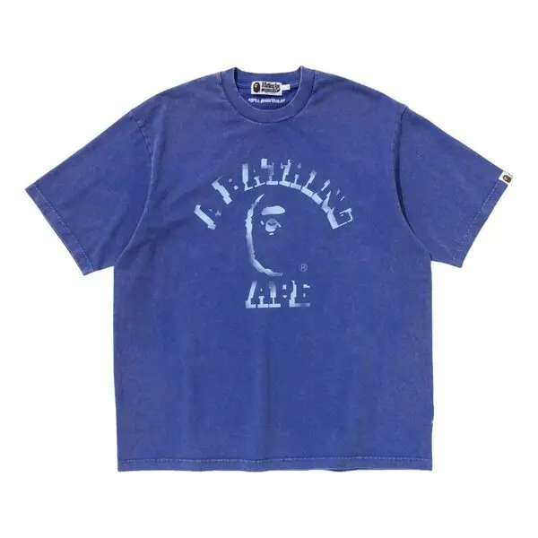 A BATHING APE Garment Dye Spray Print College Relaxed Fit T-shirt - Blue