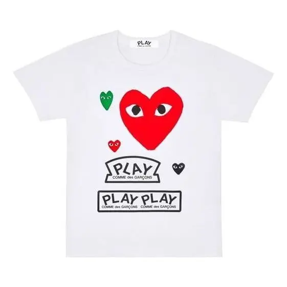 Play Comme Des Garcon Short-sleeve T-shirt With Multi-logo Print - White