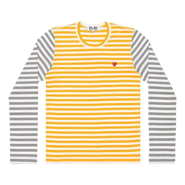 Play Comme Des Garcon Bi-colour Striped Long Sleeve T-shirt - Yellow/grey