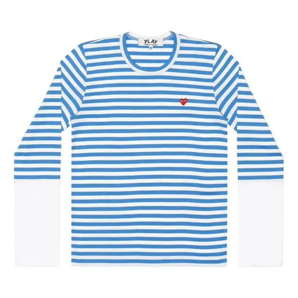 Play Comme Des Garcon L/s Bi-colour Stripe White Sleeve T-shirt 'blue White