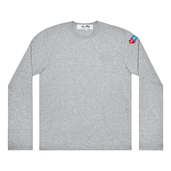 Play Comme Des Garcon Fw25 X Invader Double Pixel Heart Long Sleeve T-shirt 'gray - Grey