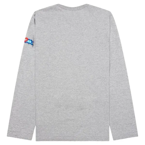 Play Comme Des Garcon Fw25 X Invader Double Pixel Heart Long Sleeve T-shirt 'gray - Grey