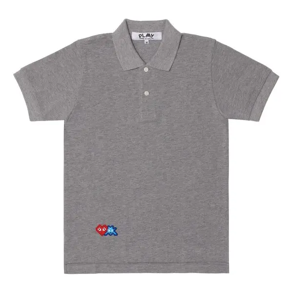 Play Comme Des Garcon Ss25 X Invader Pixel Heart Polo Shirt - Grey