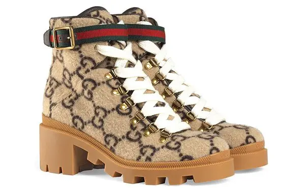 Gucci Gg Monogram Lace Up Combat Ankle Boots