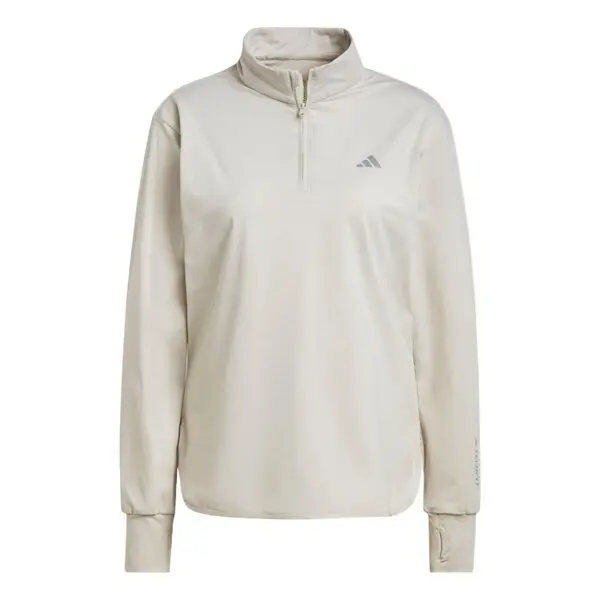 Adidas Techfit Aeroready Warm Quarter-zip Training Top 'beige - Aluminium