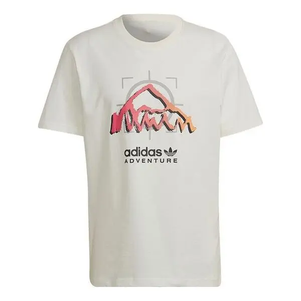 Adidas Originals Mountain Peak Alphabet Logo Printing Round Neck Casual Short Sleeve White T-shirt - Multi-color