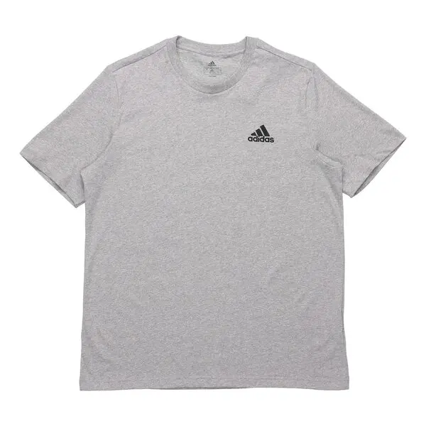 Adidas Essentials Embroidered Logo Sports Round Neck Short Sleeve Gray