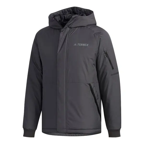 Adidas Xplr Insulated Hooded Jacket With Logo Detail - Black
