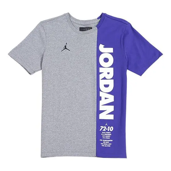 JORDAN Alphabet Logo Colorblock Round Neck Short Sleeve Gray 'grey Blue - Grey/blue