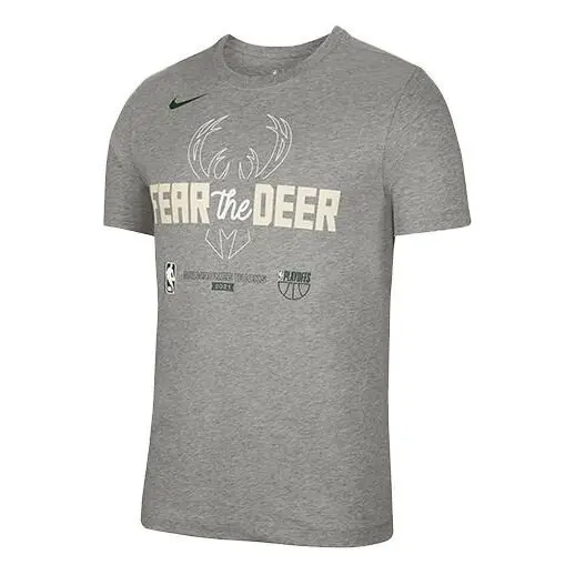 Nike Nba Milwaukee Bucks Logo Printing Basketball Sports Short Sleeve Gray - Grey