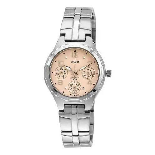 Casio Analog Watch With Silver Tone Stainless Steel Band - Silver/salmon Pink