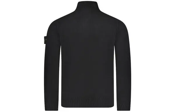 Stone Island High Neck Half Button Knit With Applique - Black
