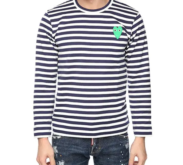 Play Comme Des Garcon Striped Long Heart Long Sleeves Tee 'navy