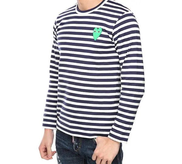 Play Comme Des Garcon Striped Long Heart Long Sleeves Tee 'navy