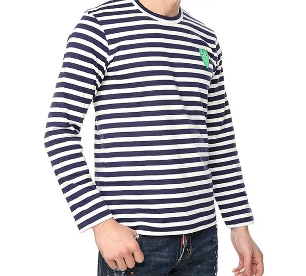 Play Comme Des Garcon Striped Long Heart Long Sleeves Tee 'navy