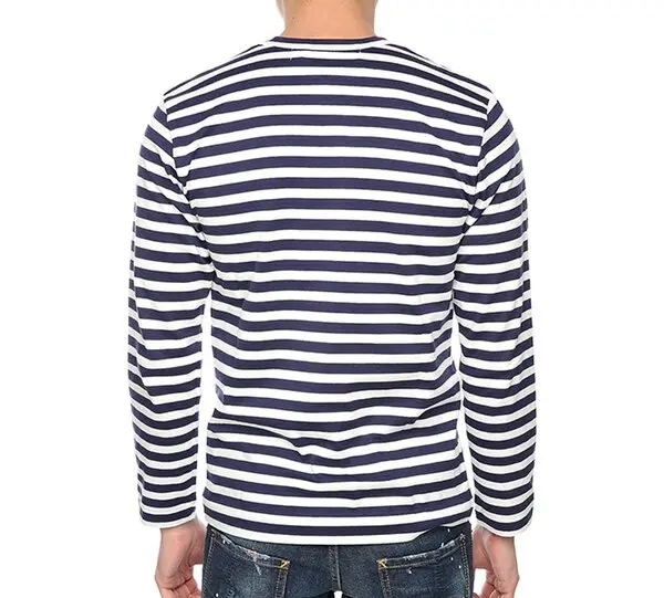 Play Comme Des Garcon Striped Long Heart Long Sleeves Tee 'navy
