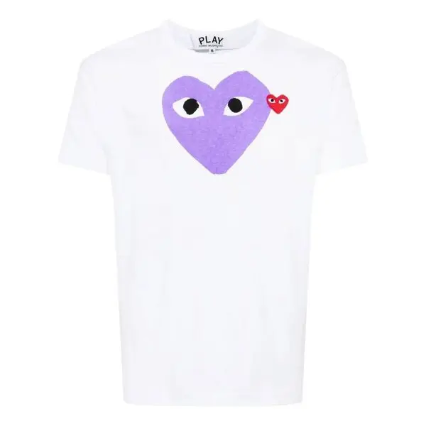Play Comme Des Garcon Ss25 Red Heart Printed Purple Heart T-shirt - White