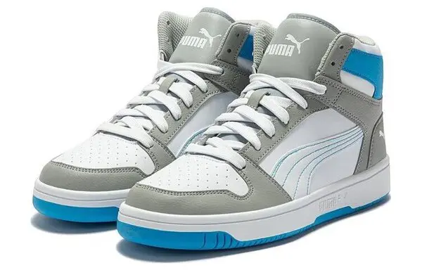 PUMA Rebound Layup Mid Top Sneakers - Gray/white/blue