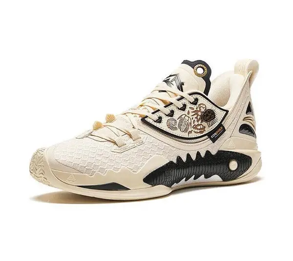 ANTA Shock Wave 5 Pro 'fossil' High-top Athletic Sneakers - Beige/black