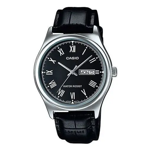 Casio Analog Watch With Leather Band And Water Resistance - Black