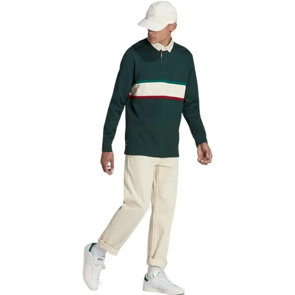 Adidas Fmf Ls Ls Stripe Lapel Pullover Long Sleeves Green Polo Shirt