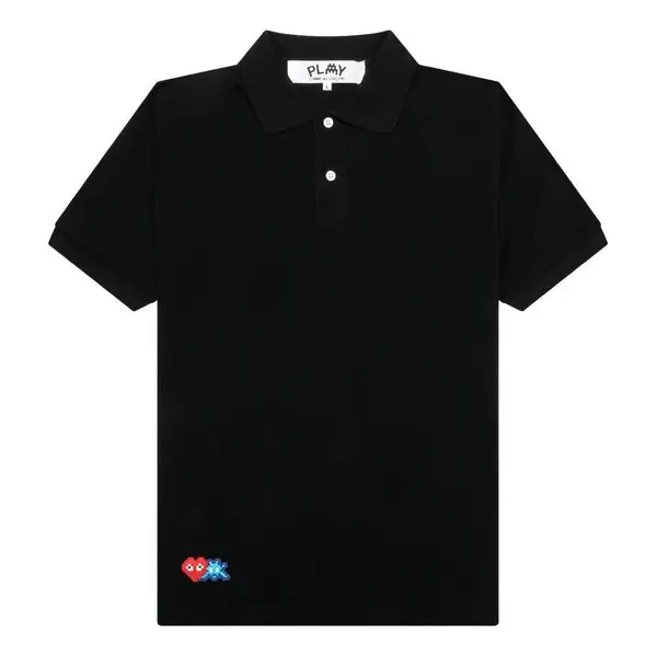 Play Comme Des Garcon Ss25 X Invader Pixel Heart Polo Shirt - Black