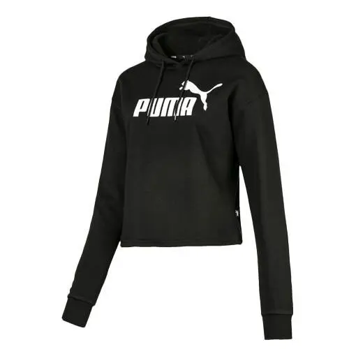 PUMA Elevated Essentials Cropped Fleece Hoodie - Black/white