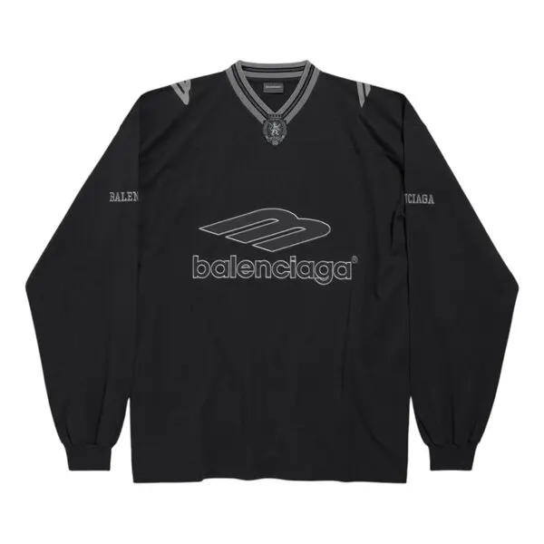 Balenciaga 3b Football Long Sleeve V-neck T-shirt - Black/anthracite