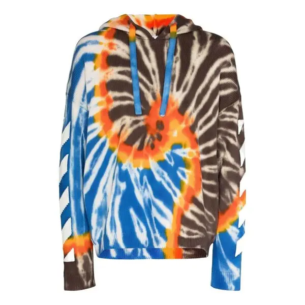 Off-White Tie & Dye Abstract Print Hoodie - Brown/blue/multi
