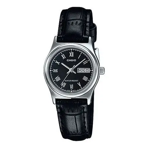Casio Quartz Analog Watch With Leather Strap - Black