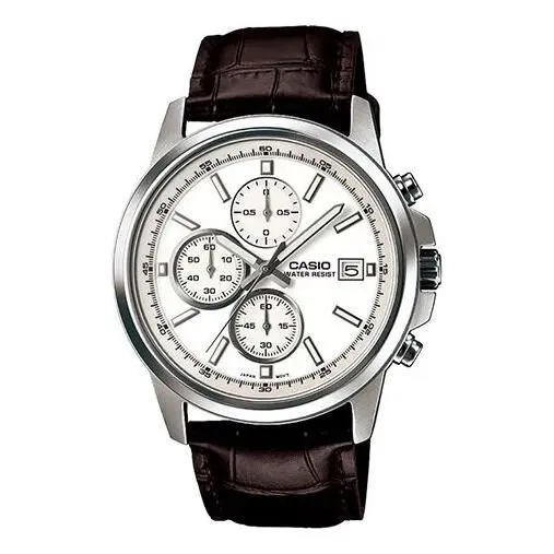 Casio Edifice Analog Chronograph Leather Strap Watch - Brown
