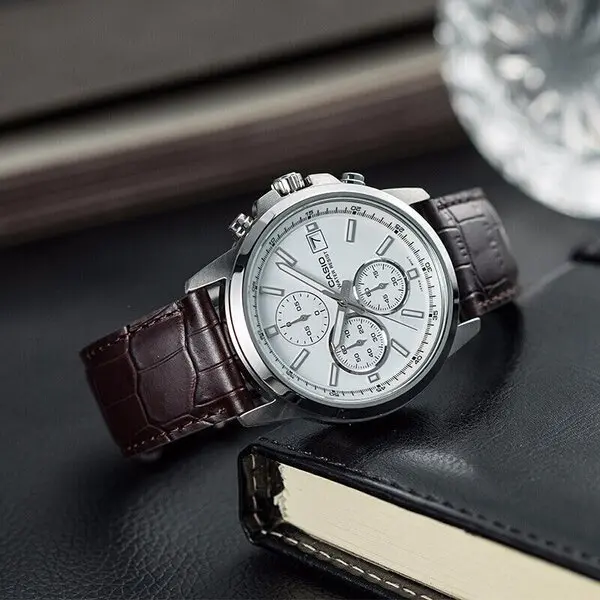 Casio Edifice Analog Chronograph Leather Strap Watch