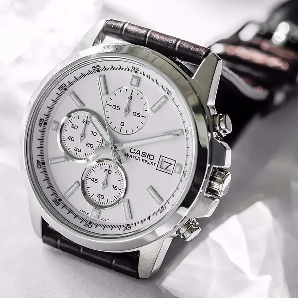 Casio Edifice Analog Chronograph Leather Strap Watch