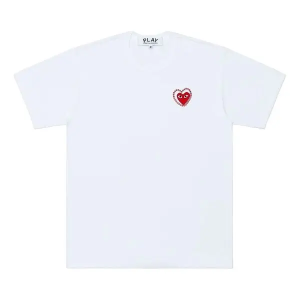 Play Comme Des Garcon Ss25 Metalstone Heart T-shirt 'white Red - White/red