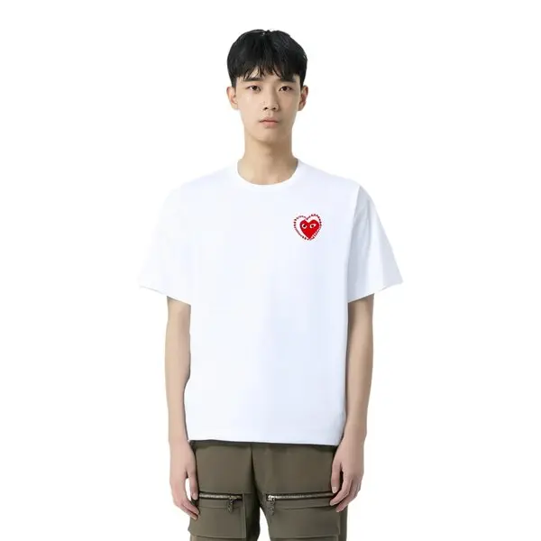 Play Comme Des Garcon Ss25 Metalstone Heart T-shirt 'white Red