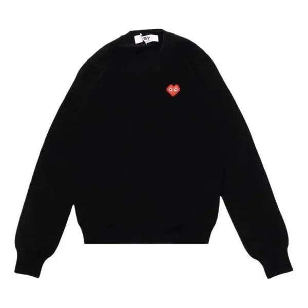 Play Comme Des Garcon Heart V Neck Pullover - Black