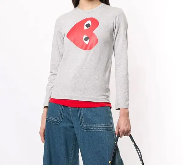 Play Comme Des Garcon Side Heart Logo Long Sleeve T-shirt - Grey