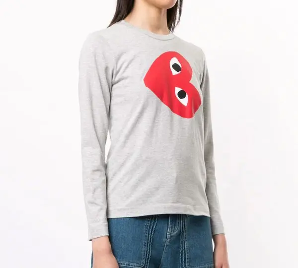 Play Comme Des Garcon Side Heart Logo Long Sleeve T-shirt - Grey