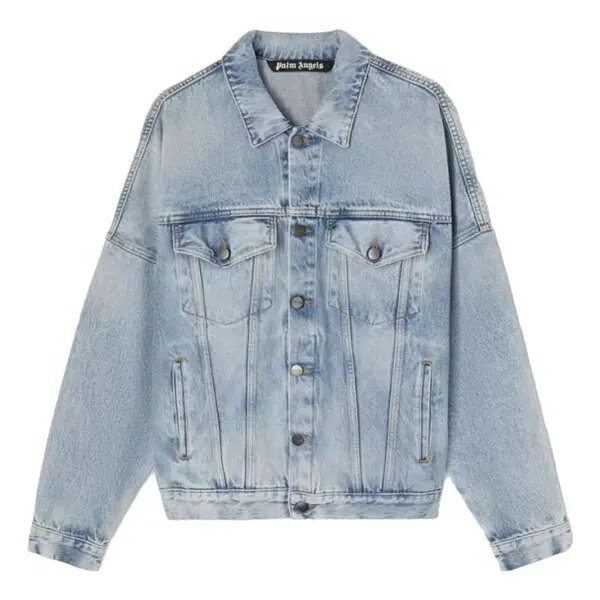 Palm Angels Ss23 Back Logo Denim Jacket - Light Blue